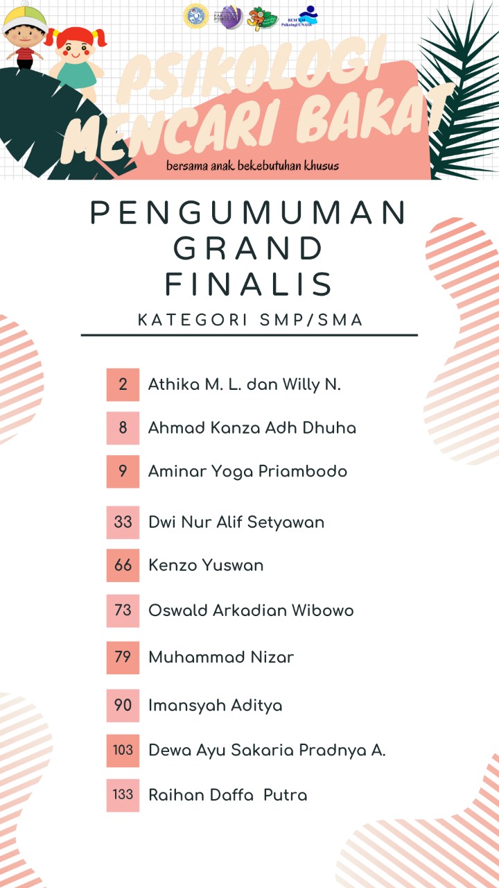PENGUMUMAN GRAND FINALIS PMB 2020 – PSIKOLOGI MENCARI BAKAT 2025